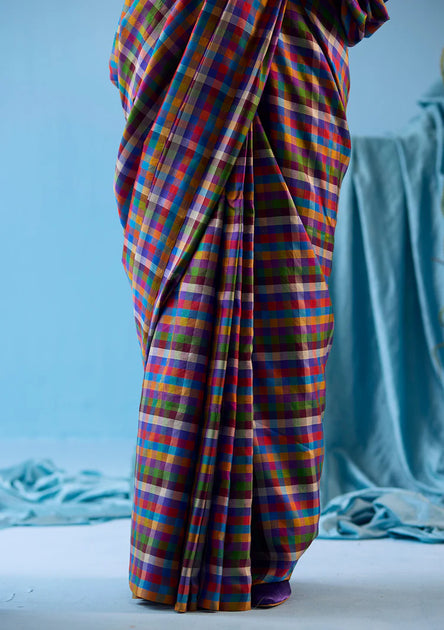 Playful Mosaic Checks Saree – Story Of India